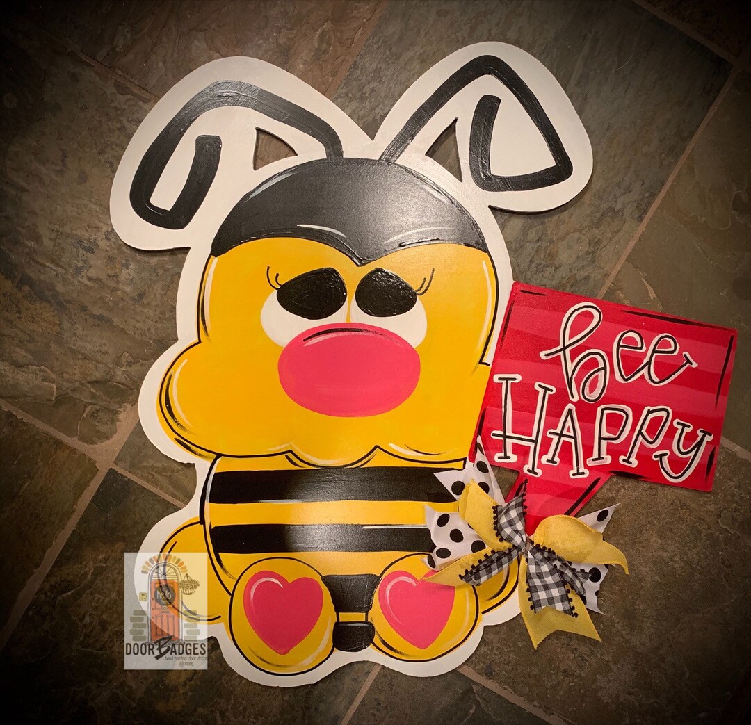 Bee Happy Bee Door Hanger, Spring Door Decor, Summer Hand Painted Door ...