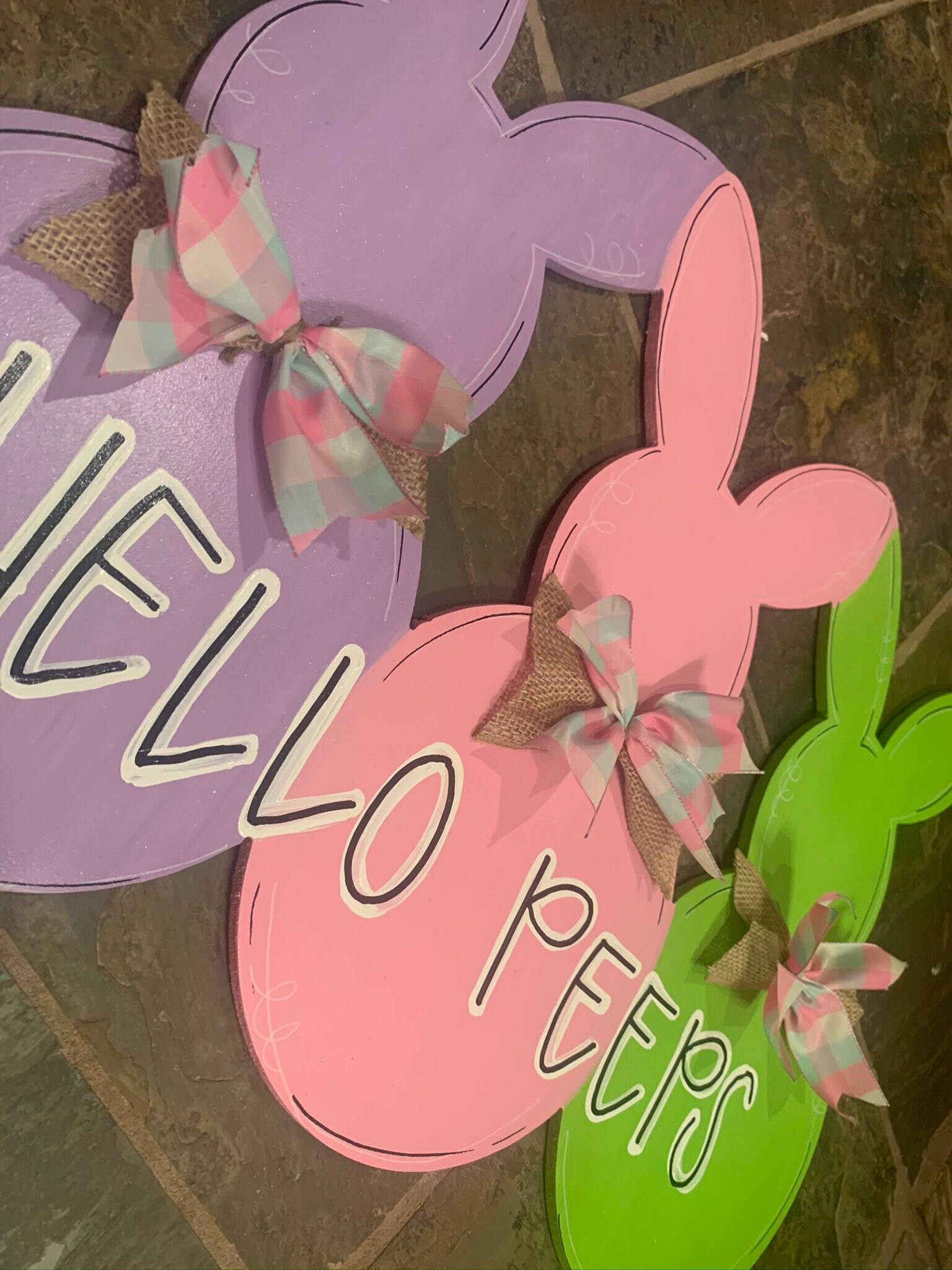 Easter Door Hanger - Bunny Peeps Door Hanger - Easter Peeps Door Decor ...