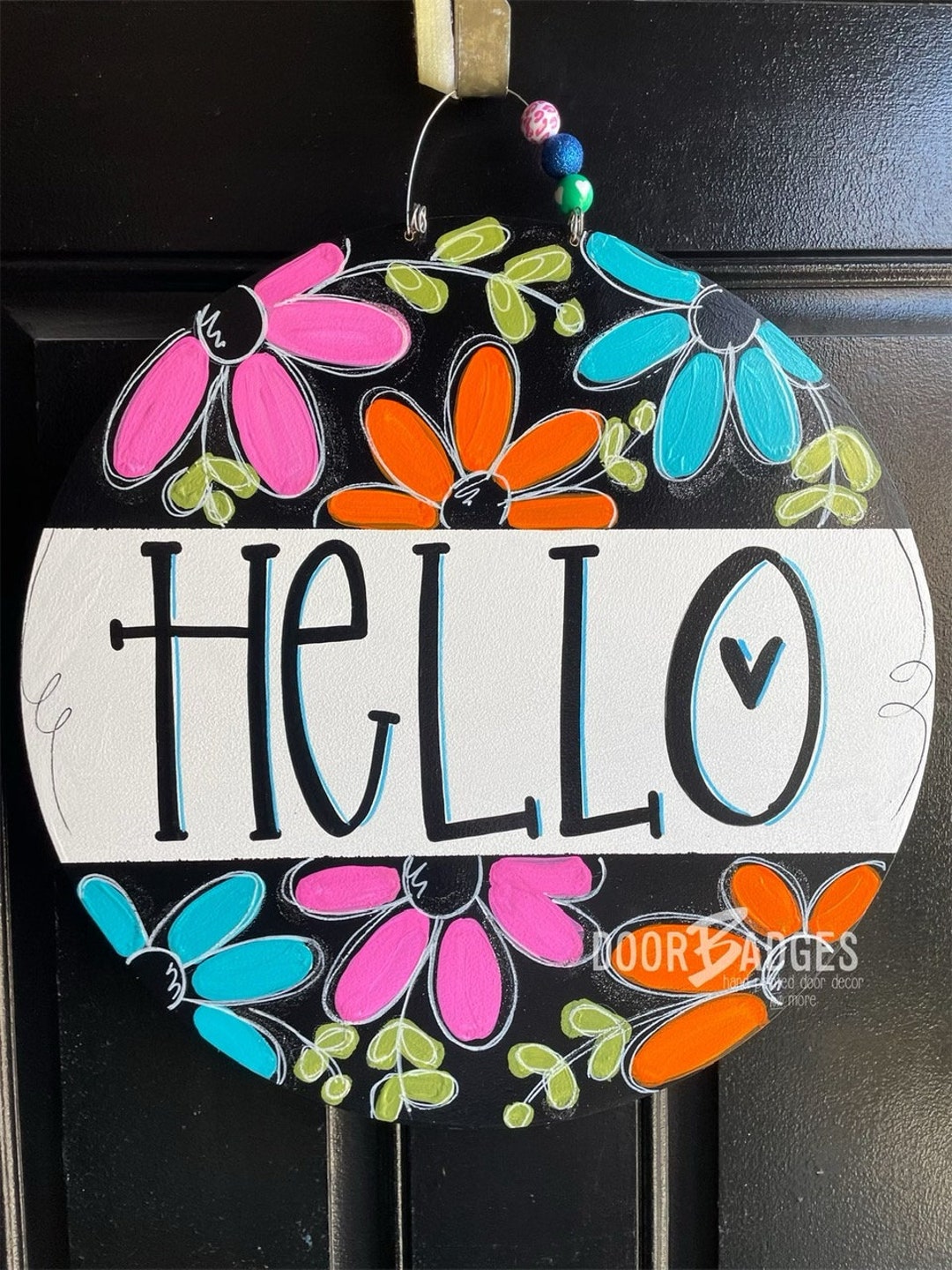 Hello Flower Round, Spring, Summer Round Door Hanger, Summer Door ...