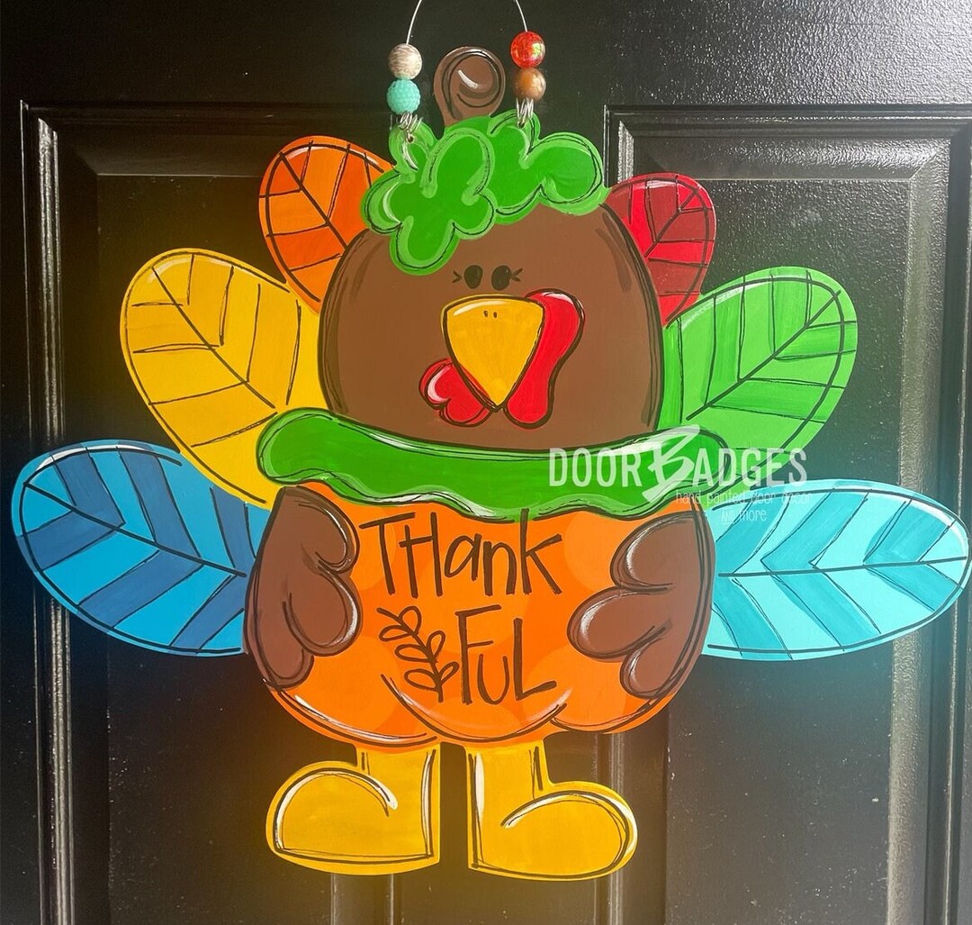 Turkey With Pumpkin Costume Door Hanger- Fall Door Decor-wood Cut Out ...