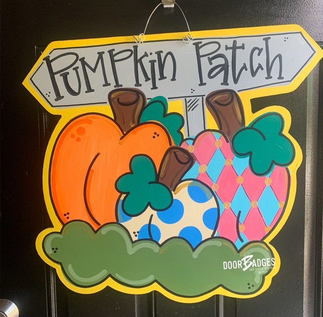 Three Pumpkins With Sign - Fall Door Hanger, Fall Door Decor ...