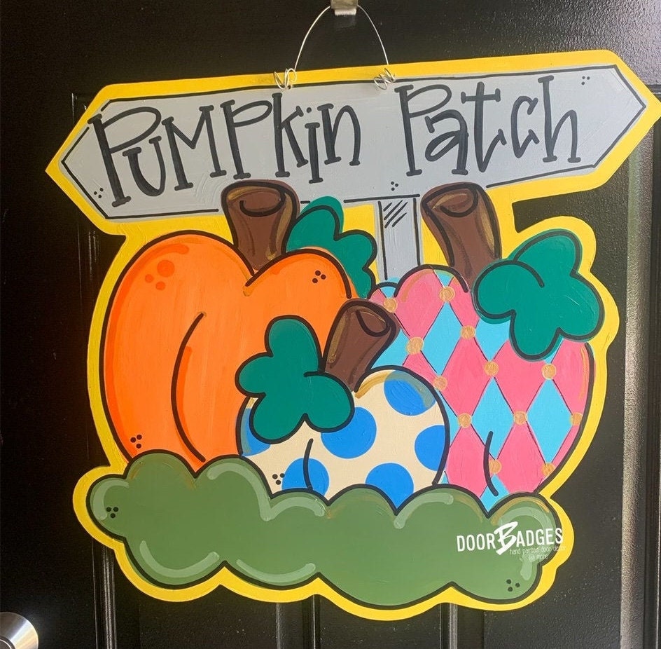 Three Pumpkins With Sign Fall Door Hanger Fall Door Decor | Etsy