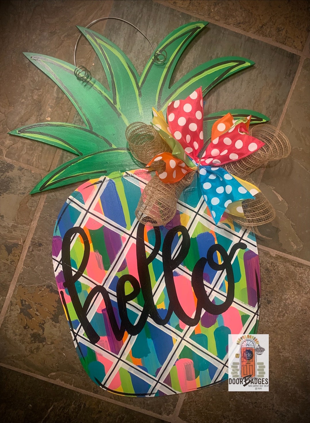 Pineapple Summer Door Hanger - Colorful Pineapple Door Decor - Welcome ...