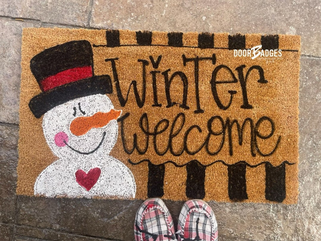 Snowman Winter Coir Door Mat - Handpainted Coir Mat - Door Mat - New ...