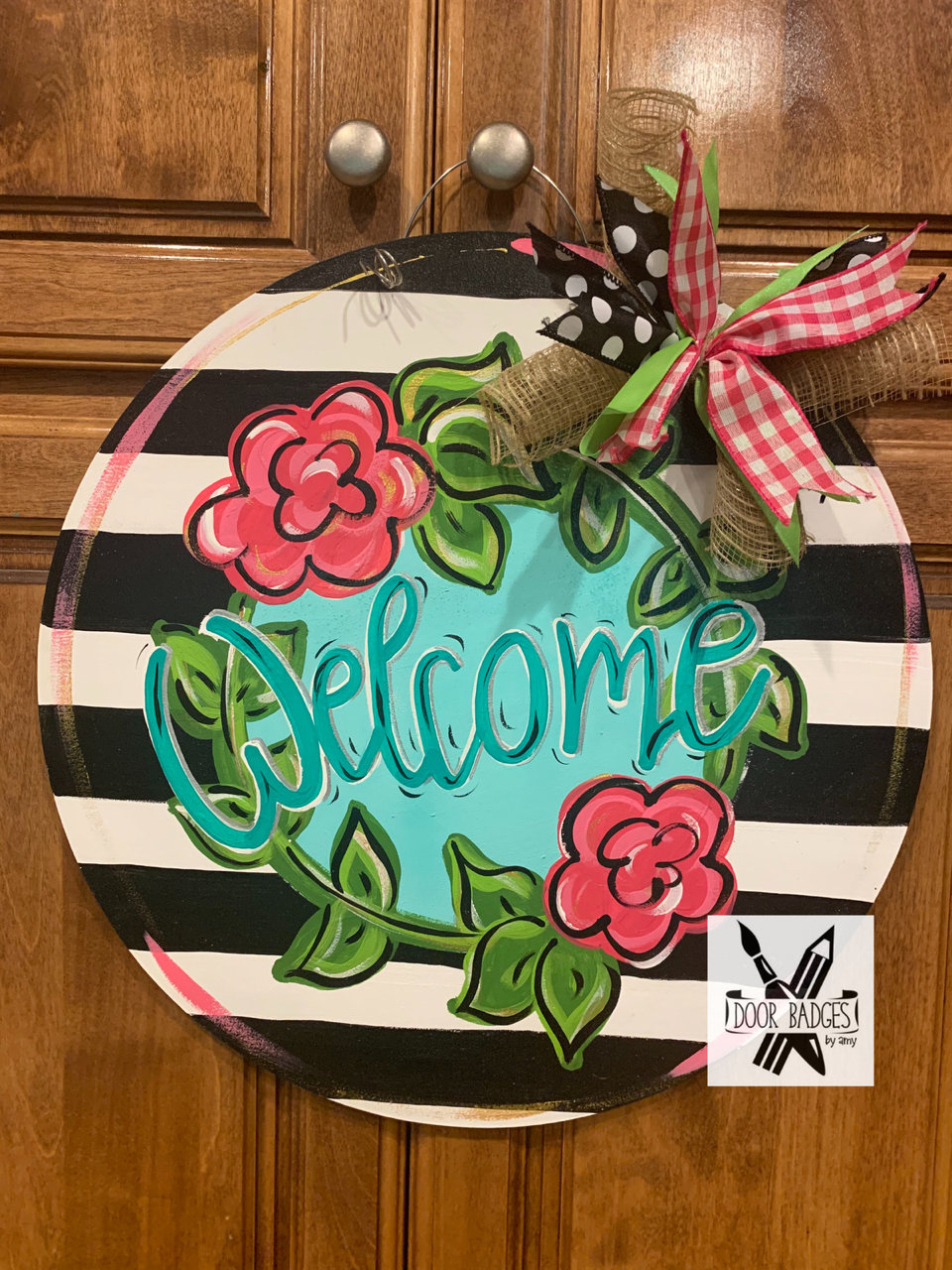 Welcome Floral Sign With Stripes Flowers Black and White - Etsy