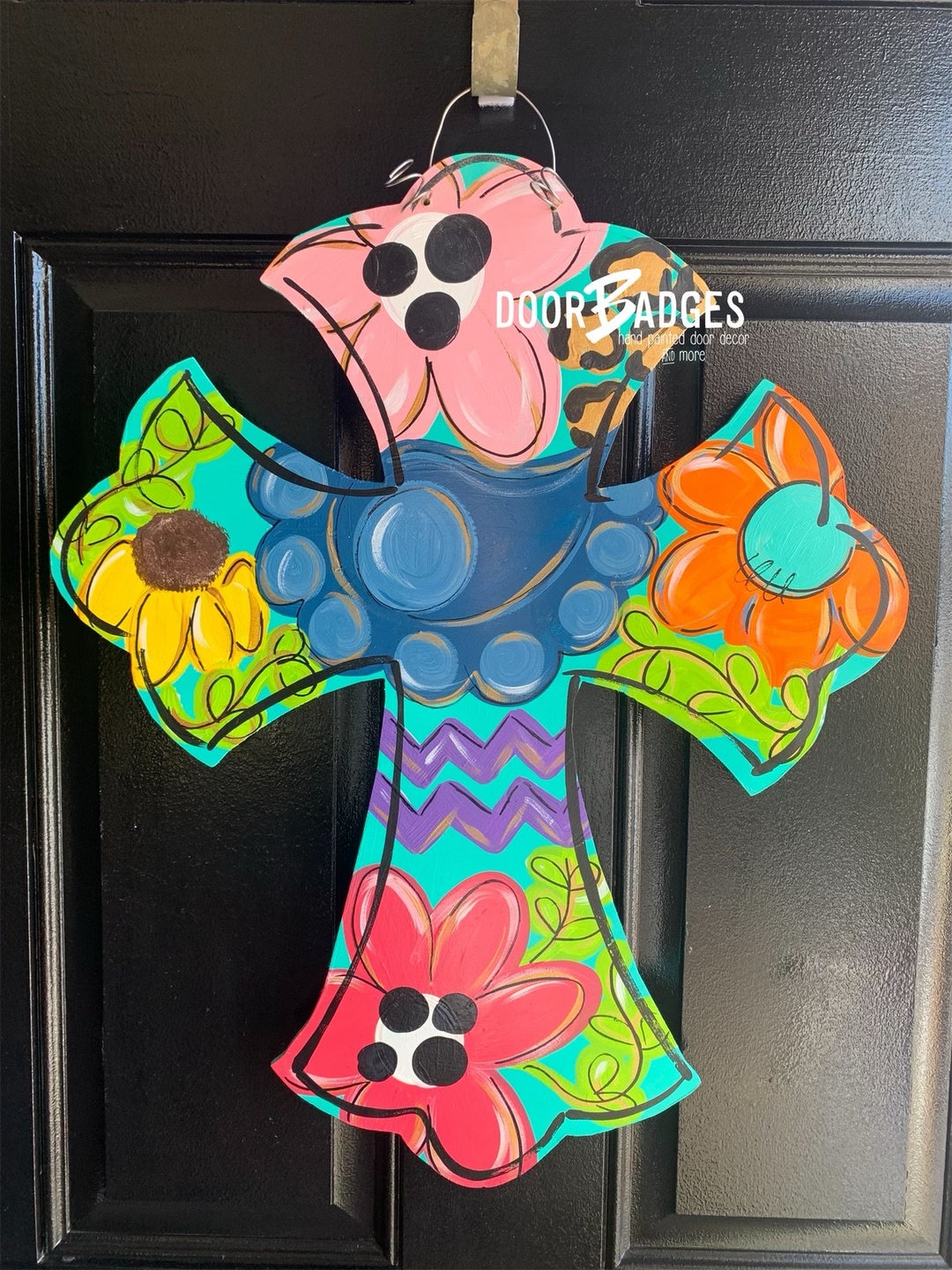 Cross Door Hanger - Flowers - Chevron, Leopard Print, Door Decor ...