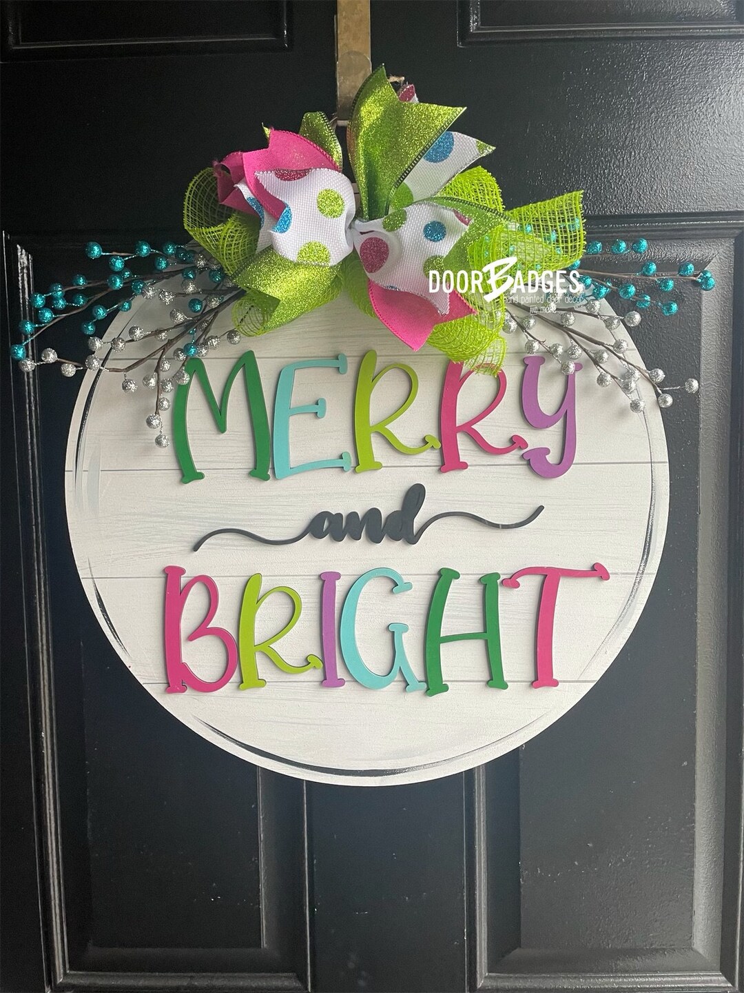Merry & Bright Door Hanger, Christmas Door Decor, Winter Wreath ...