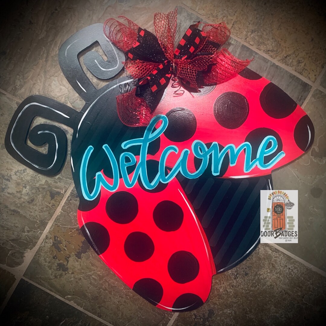 Lady Bug Door Hanger - Summer Ladybug - Bug - Black and Red Polka Dots ...