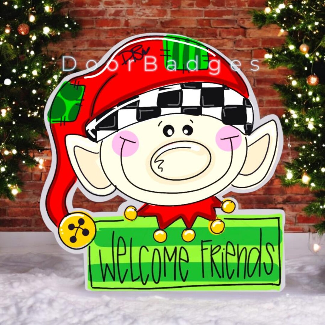 Elf With Sign Winter Door Hanger - Christmas Door Decor - Christmas ...