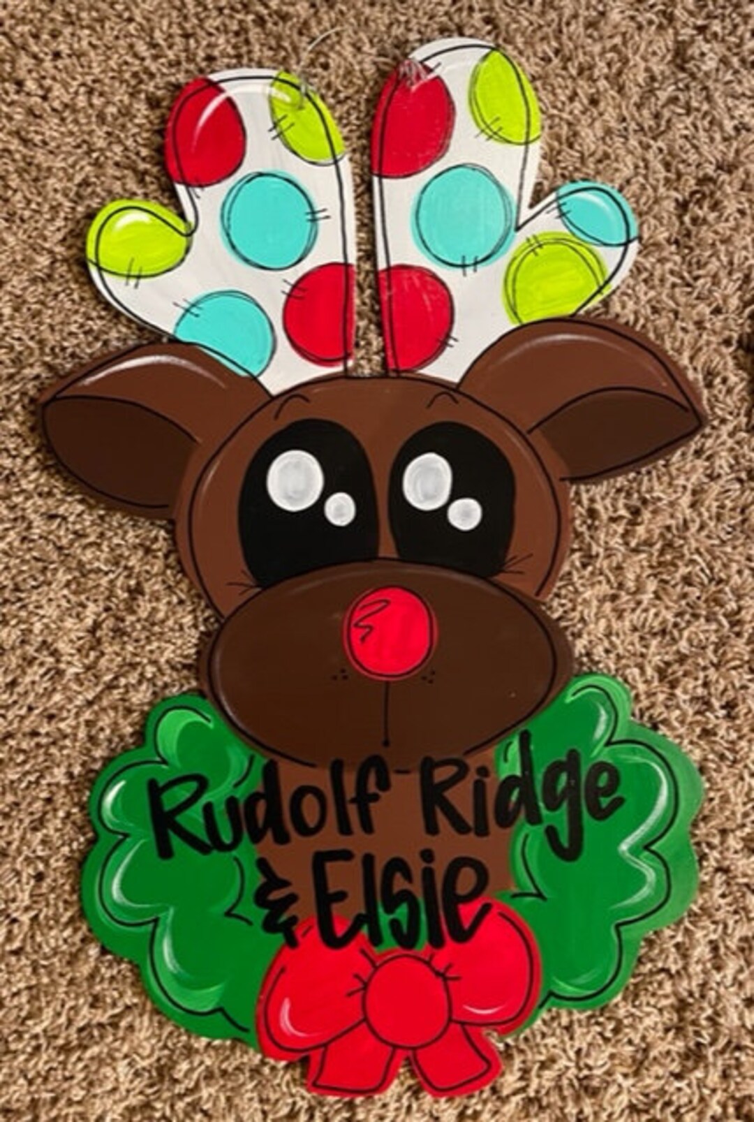 Reindeer With Wreath Door Hanger - Red Nosed Reindeer - Merry Christmas ...