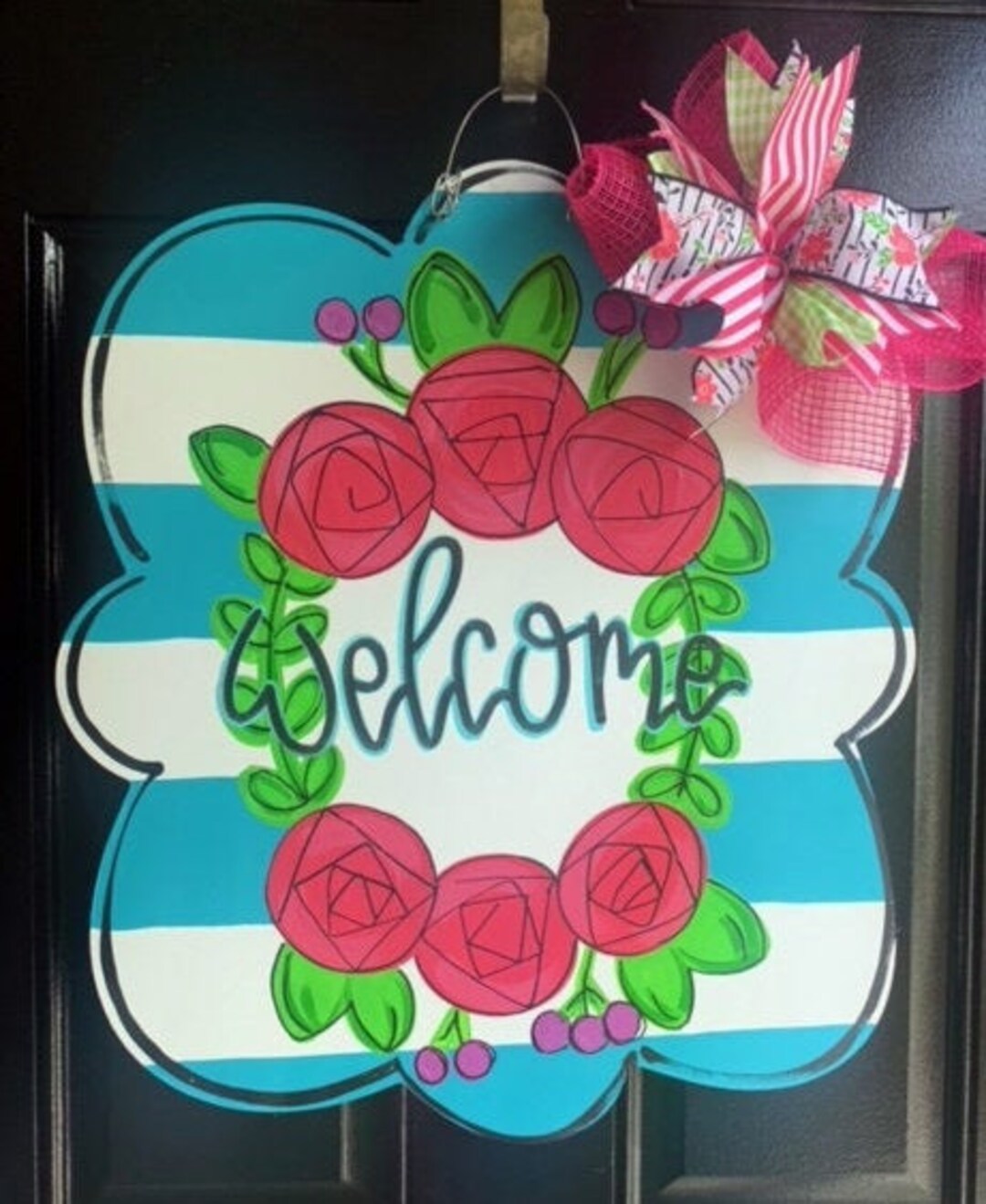 Welcome Floral Door Hanger Sign Flowers Welcome Sign - Etsy
