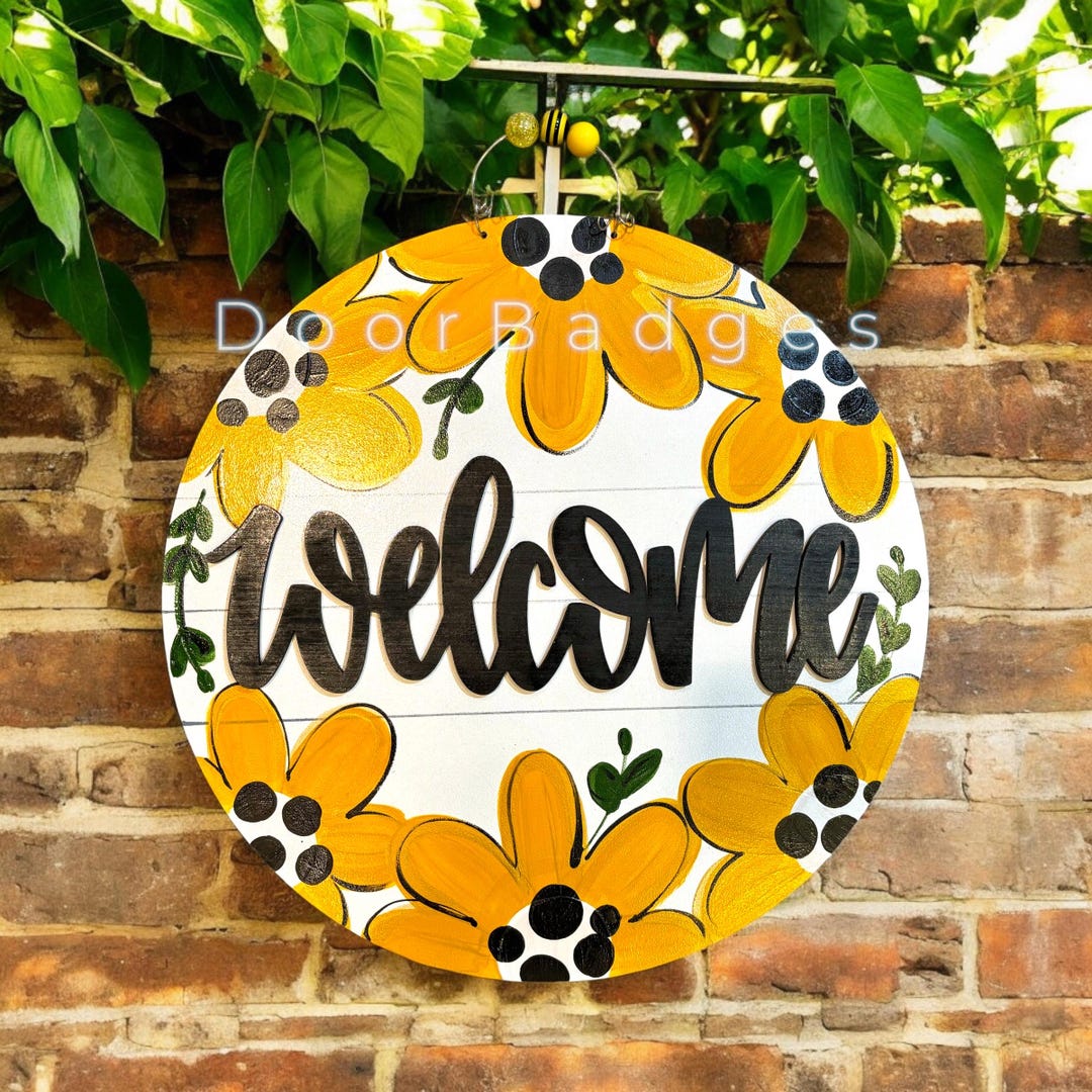 Welcome Daisy Round Sign - Flowers - Spring - Everyday Hand Painted ...