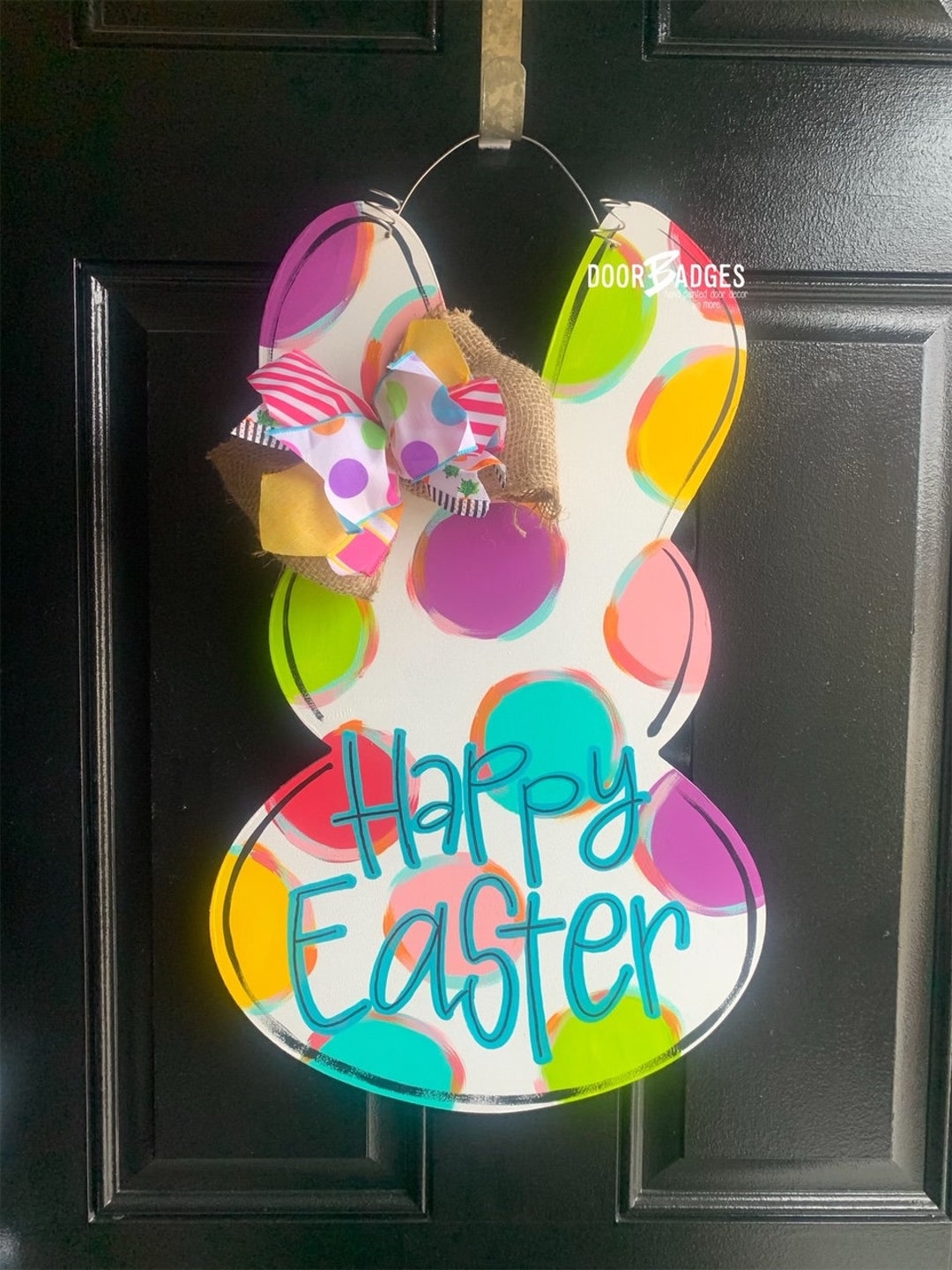 Easter Bunny Door Hanger, Polka Dots, Spring Bunny Door Decor, Hand ...