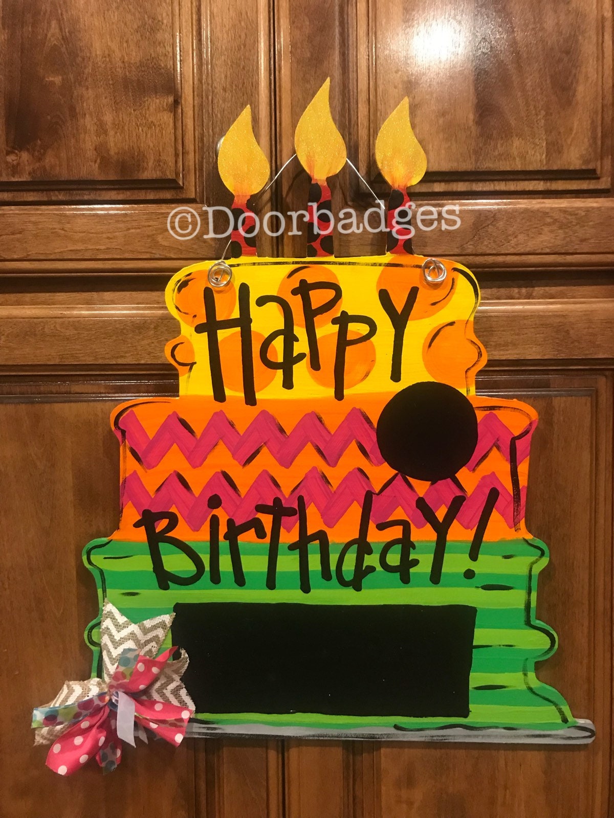 Happy Birthday - Tiered Cake - Chalkboard - Bright Colors - Wood Cut ...