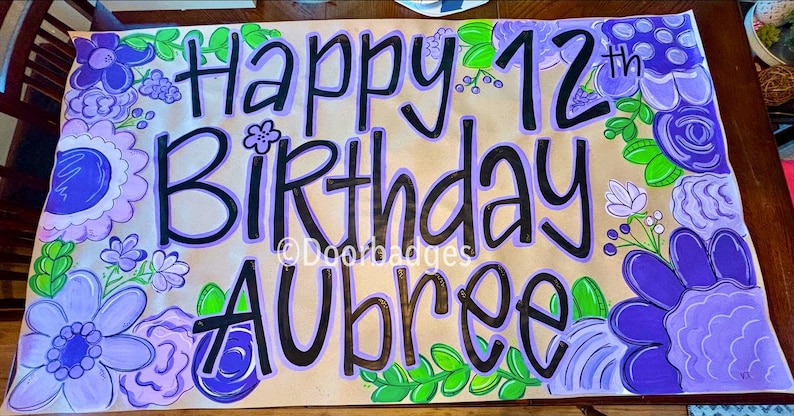 Birthday Flower Kraft Banner - Hand Painted Party Banners - Kraft Party ...