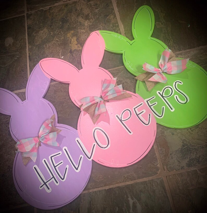 Easter Door Hanger - Bunny Peeps Door Hanger - Easter Peeps Door Decor ...