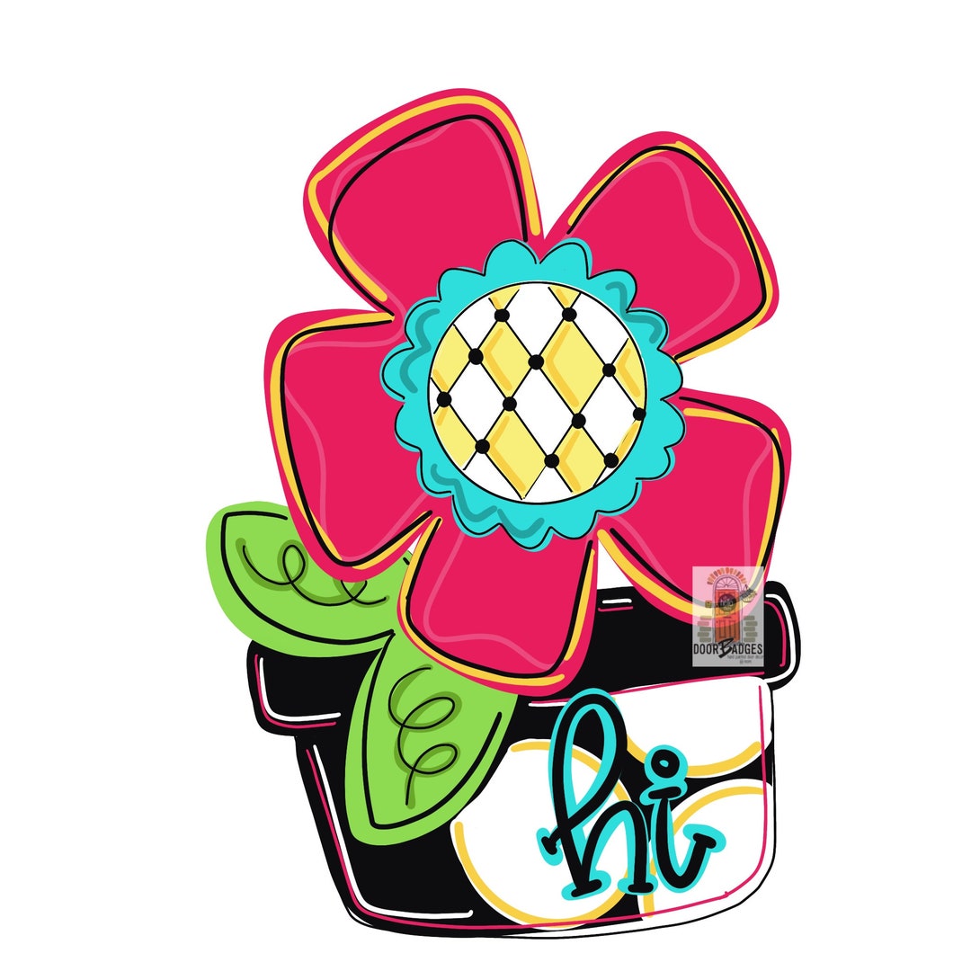 TEMPLATE: Funky Flower in Pot Door Hanger Download Template - Printable ...