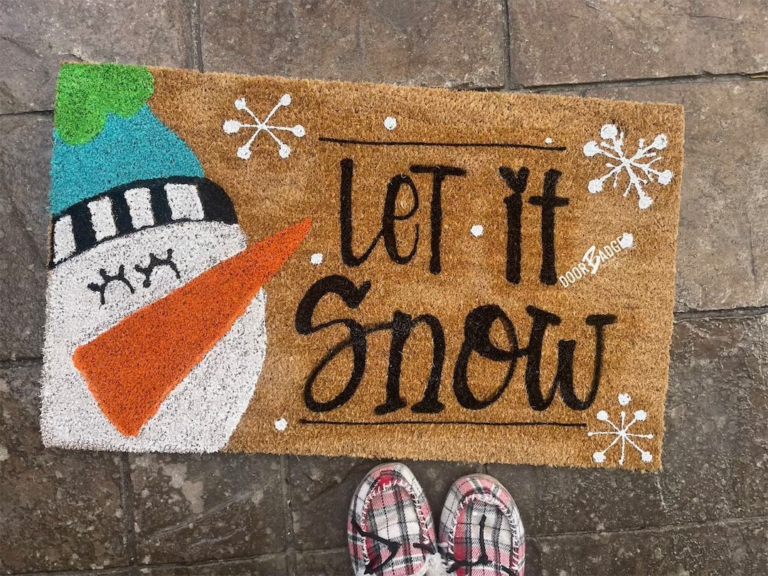 Let It Snow Snowman Winter Coir Door Mat - Handpainted Coir Mat - Door ...
