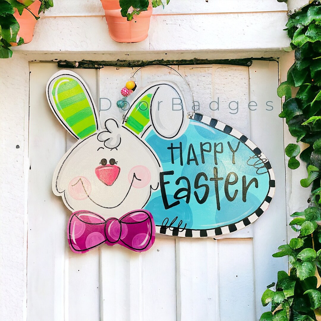 Easter Bunny Oval Door Hanger - Bunny Door Decor - Easter Egg Wreath ...