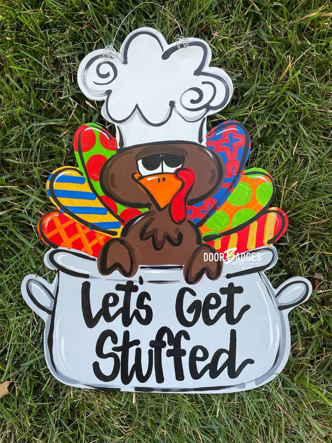 Thanksgiving Turkey Door Hanger, Turkey in a Pot Fall Door Decor ...