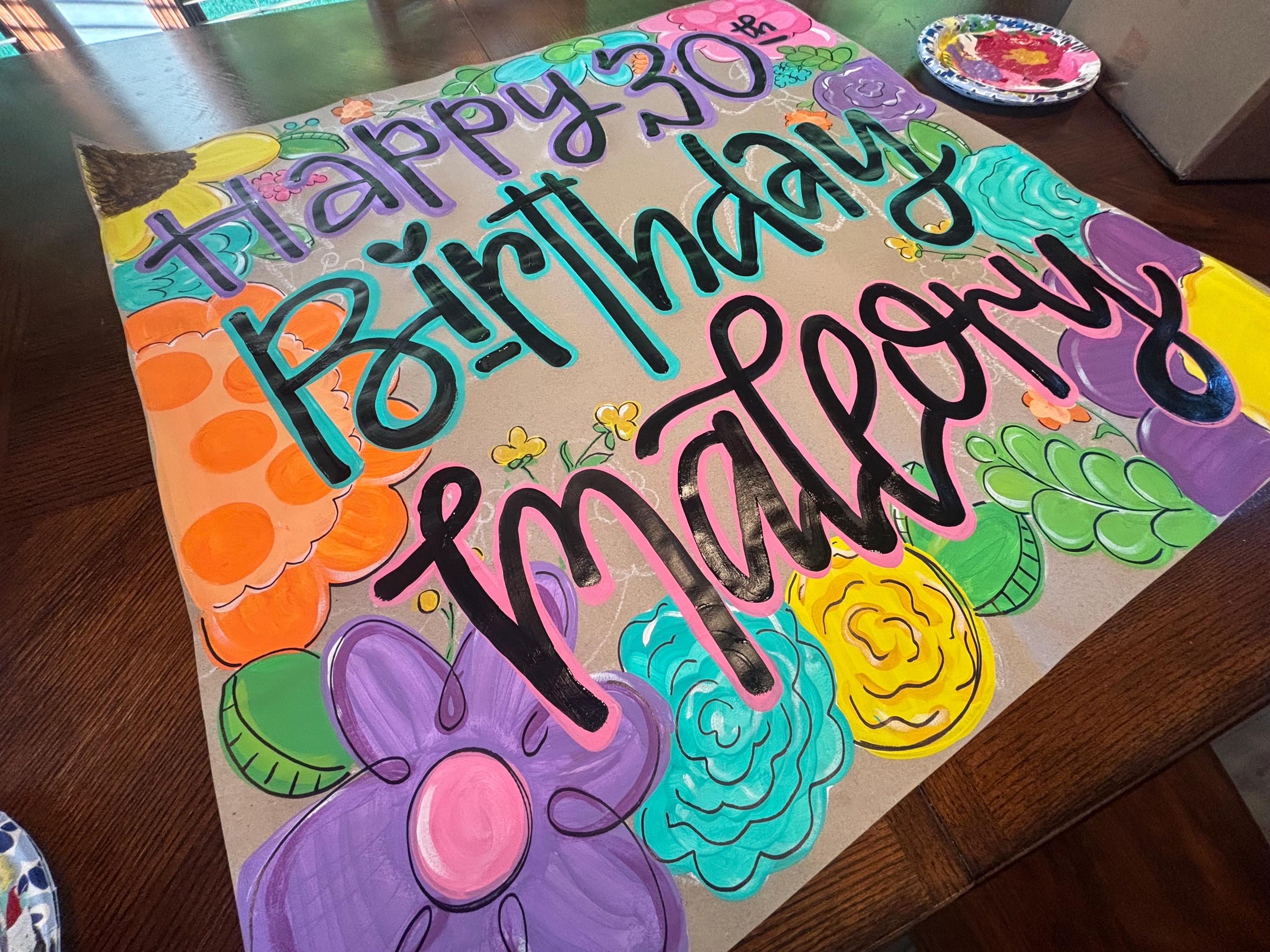 Birthday Flower Kraft Banner - Hand Painted Party Banners - Kraft Party ...