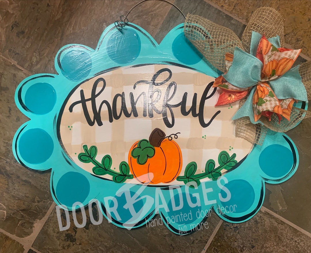 Thankful Door Hanger- Thanksgiving Door Decor-pumpkin-fall-wreath-wood ...