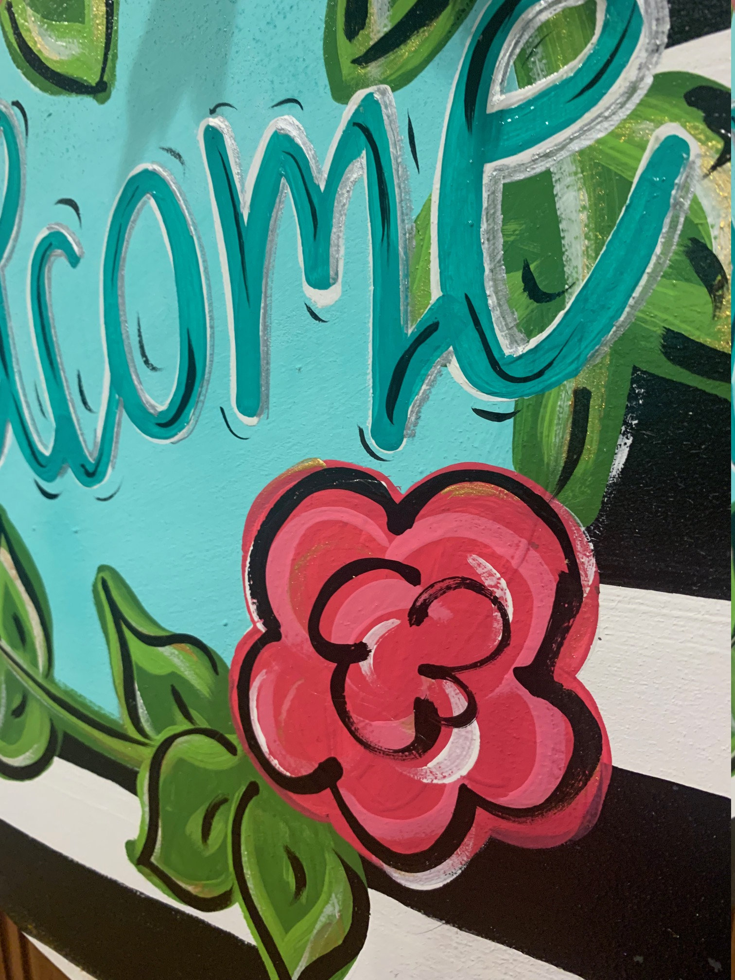 Welcome Floral Sign With Stripes Flowers Black and White - Etsy