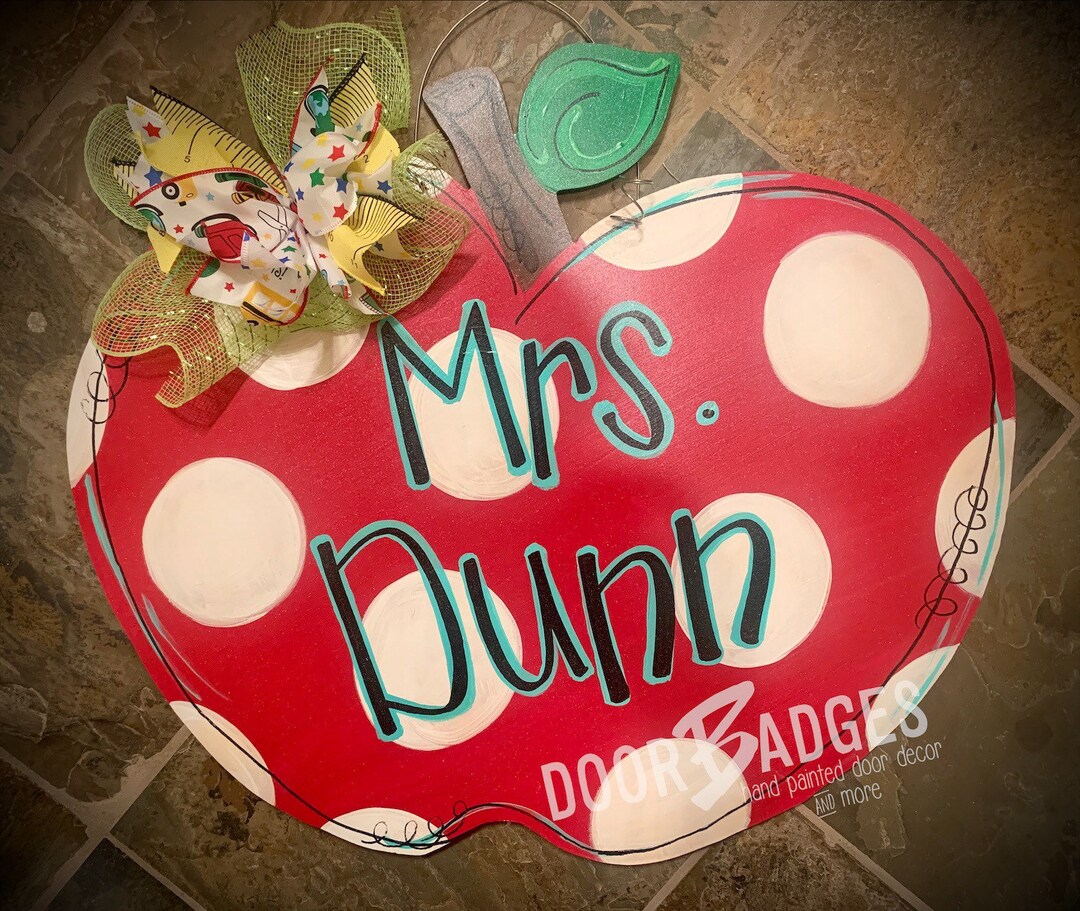 Bright Apple Polka Dot Wood Cut Out Hand Painted Door Hanger - Etsy