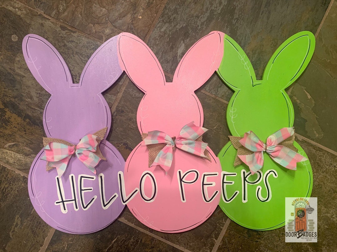 Easter Door Hanger - Bunny Peeps Door Hanger - Easter Peeps Door Decor ...