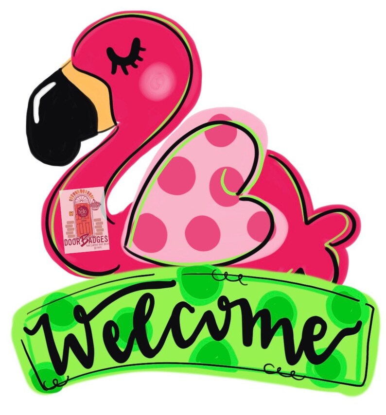 Pink Flamingo Door Hanger Welcome Flamingo Door Decor | Etsy