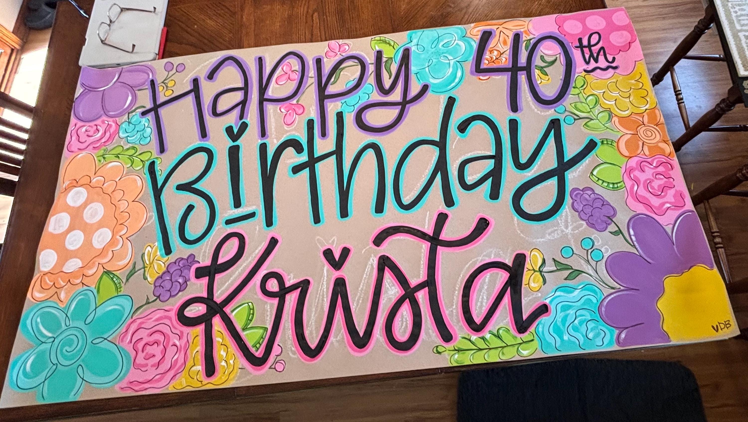 Birthday Flower Kraft Banner - Hand Painted Party Banners - Kraft Party ...