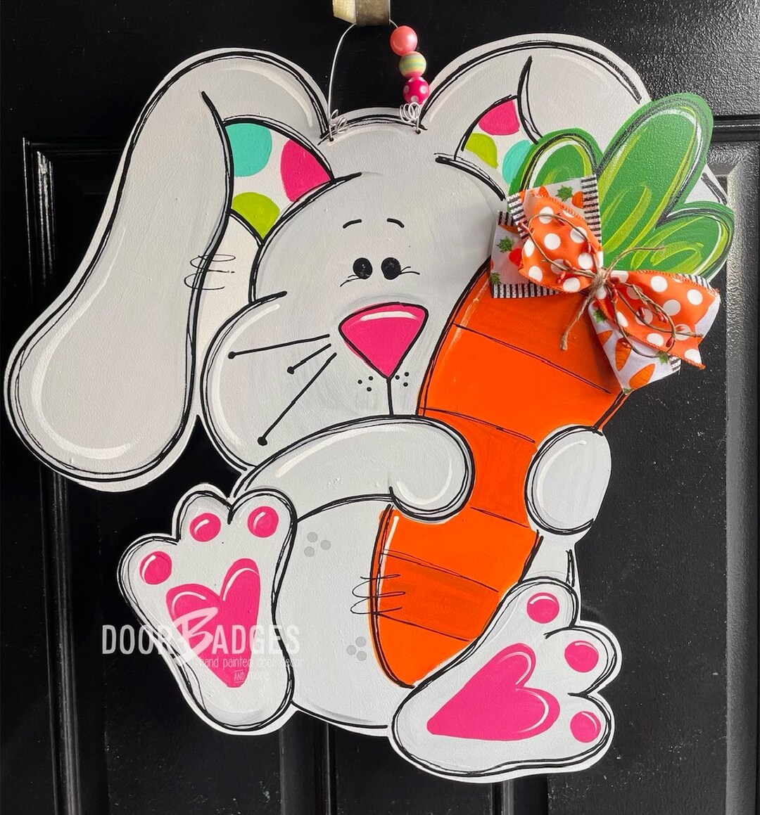 Easter Bunny and Carrot Door Hanger, Hoppy Easter, Spring Bunny Door ...