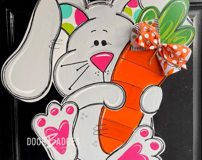 Easter Bunny and Carrot Door Hanger, Hoppy Easter, Spring Bunny Door ...