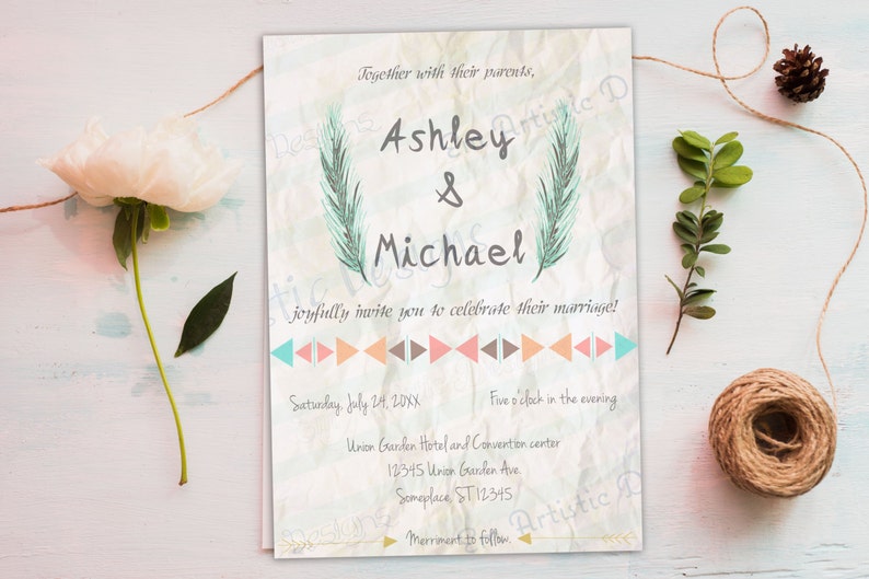 Printable Style RT001 Rustic Tribal Wedding Invitation - Etsy