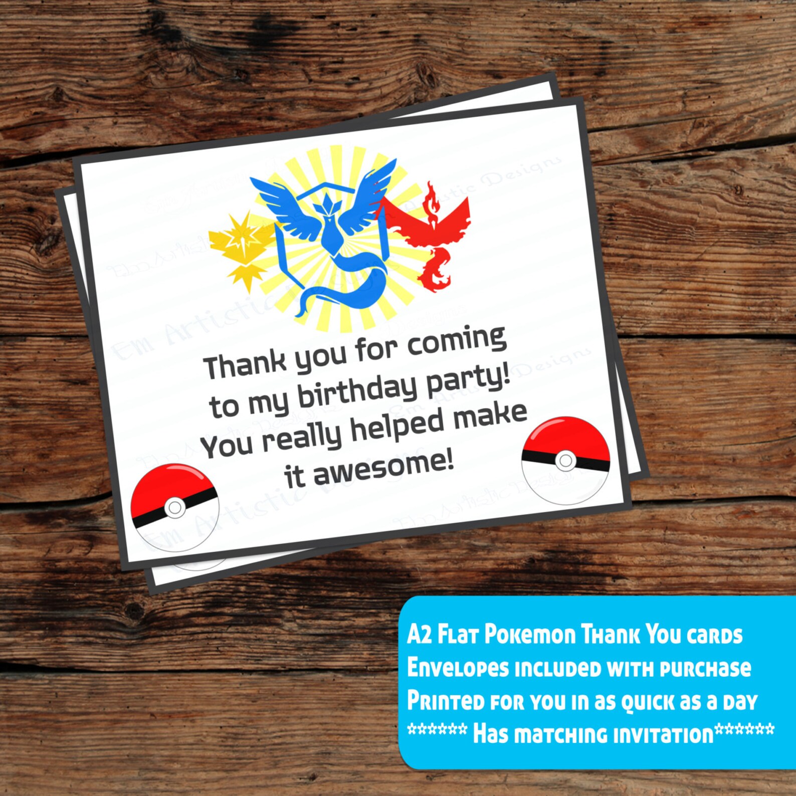 SET OF 12 Pokemon Thank You Cards A2 Flat Envelopes Included - Etsy