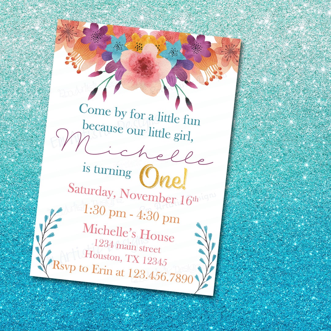 INDIVIDUAL Floral Birthday Invitations A7 Envelopes Included Printed ...