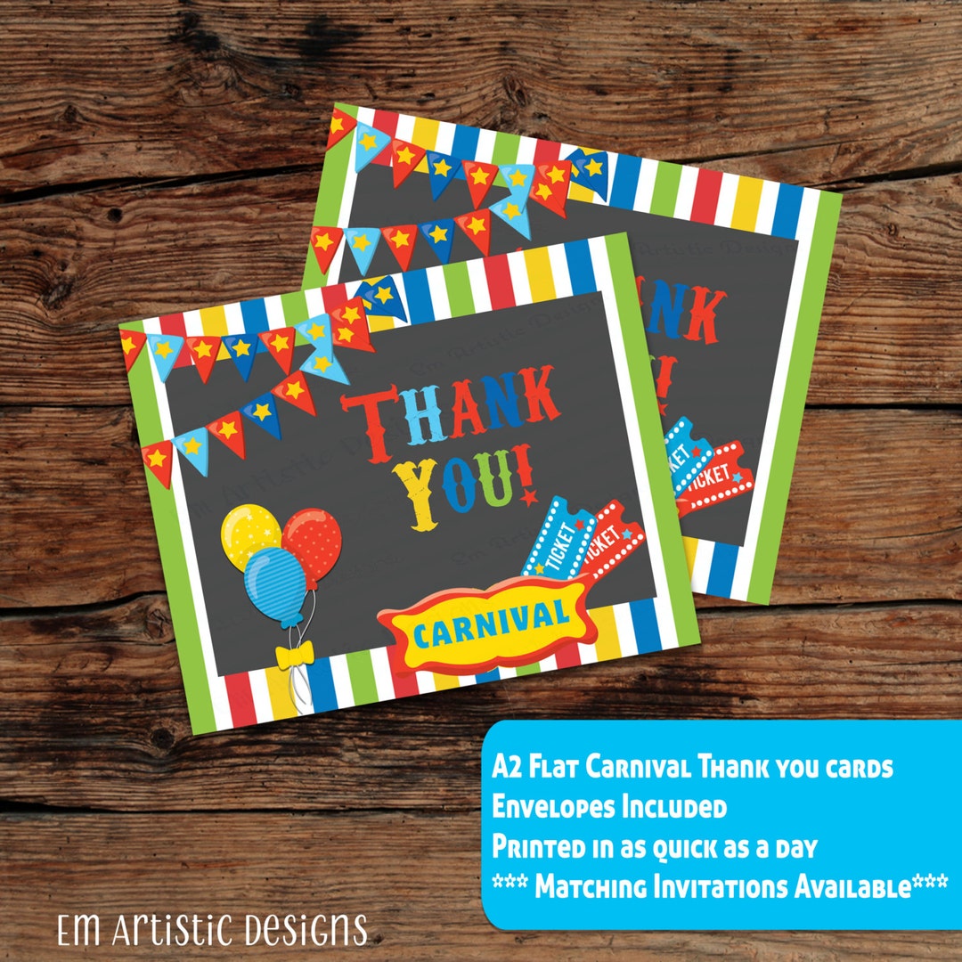 SET OF 12 Carnival Thank You Cards, A2, Envelopes Included,customized ...