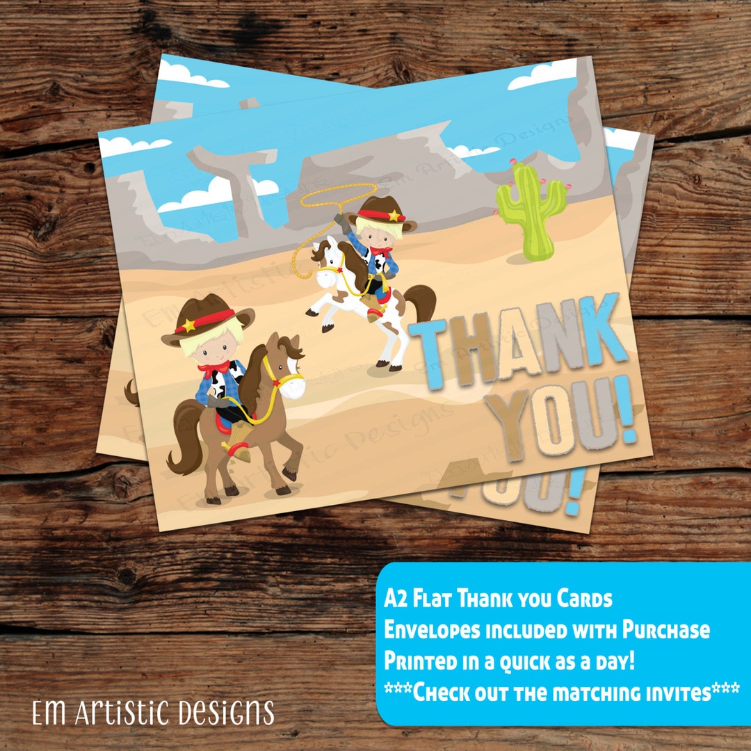 SET OF 12 Cowboy Thank You Cards, A2, Envelopes Included,customized ...