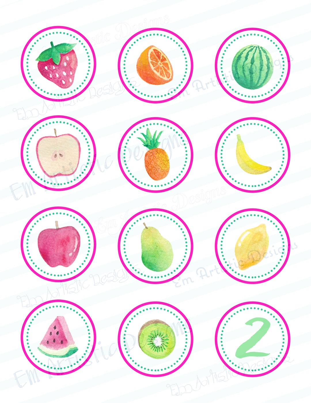INSTANT DOWNLOAD Watercolor Fruit Cupcake Toppers} Print at Home ...
