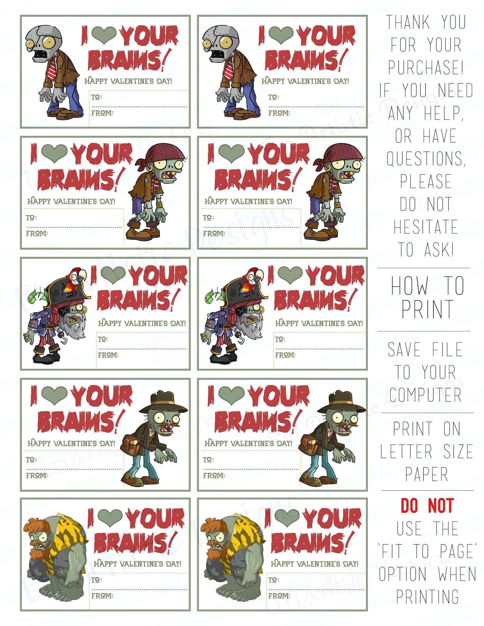 INSTANT DOWNLOAD Plants Vs Zombies Inspired Valentines - Etsy