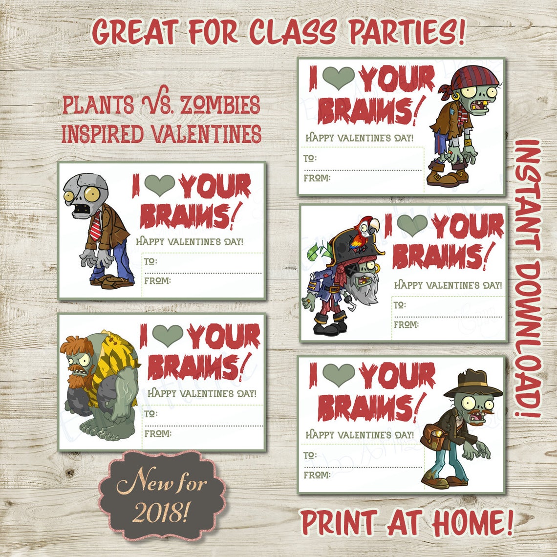 INSTANT DOWNLOAD Plants Vs Zombies Inspired Valentines - Etsy