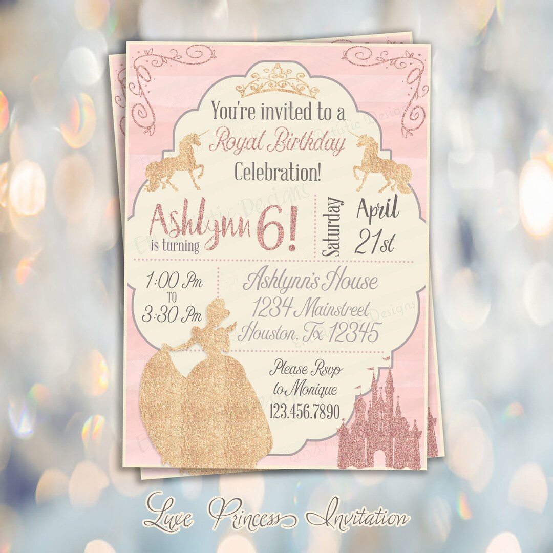 INDIVIDUAL Glitter Princess Invitations S, A7, Envelopes Included ...