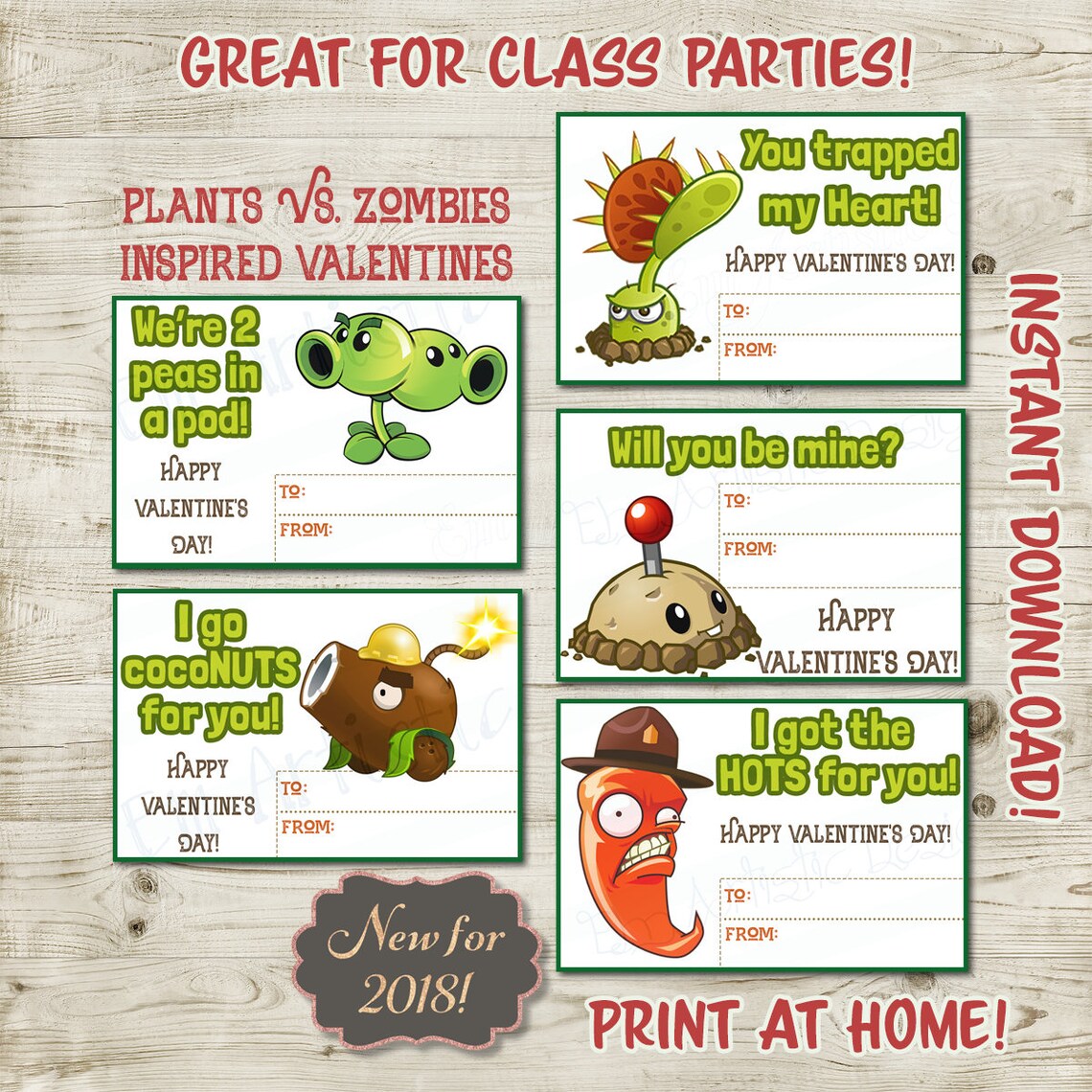 INSTANT DOWNLOAD Plants Vs Zombies Inspired Valentines - Etsy