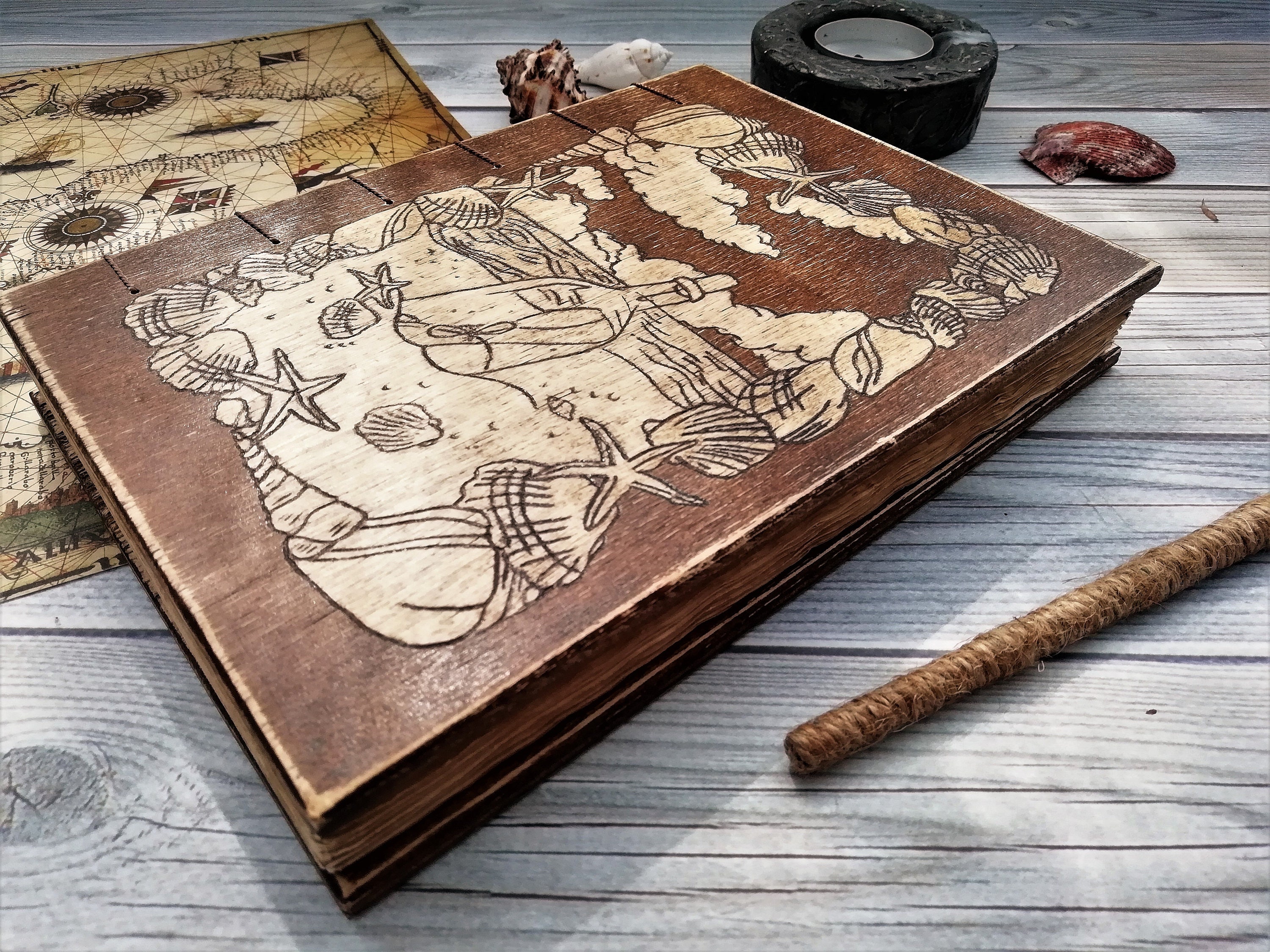 Notepad in Wooden Cover sea, Marine Travel Book, Wooden Book for ...