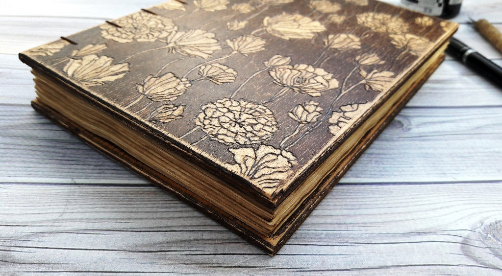 Wooden Book With an Engraving Handmade Botany Notebook in a - Etsy