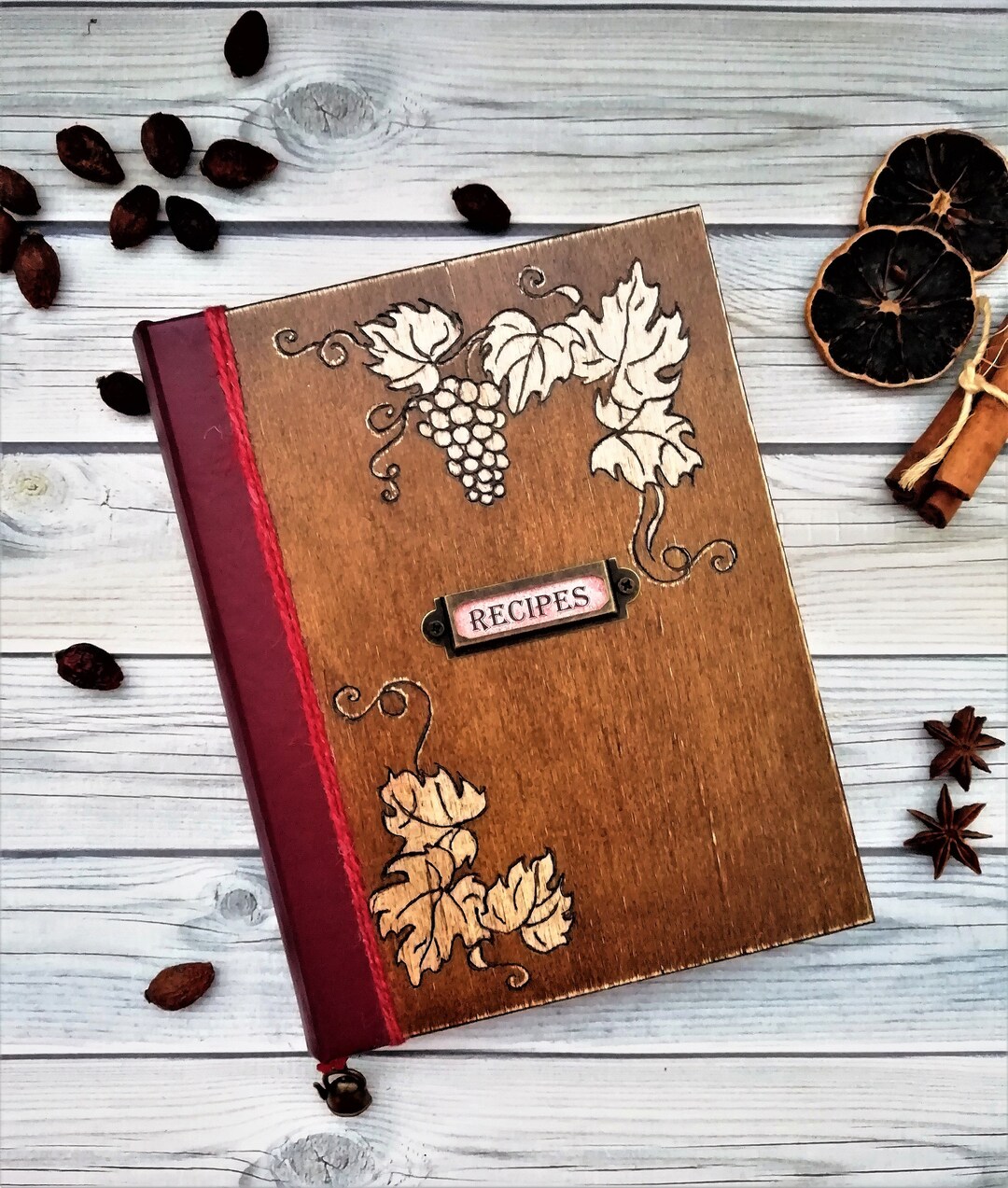Handmade Wooden Cookbook, Grape Vine Engraved Recipe Book - Etsy