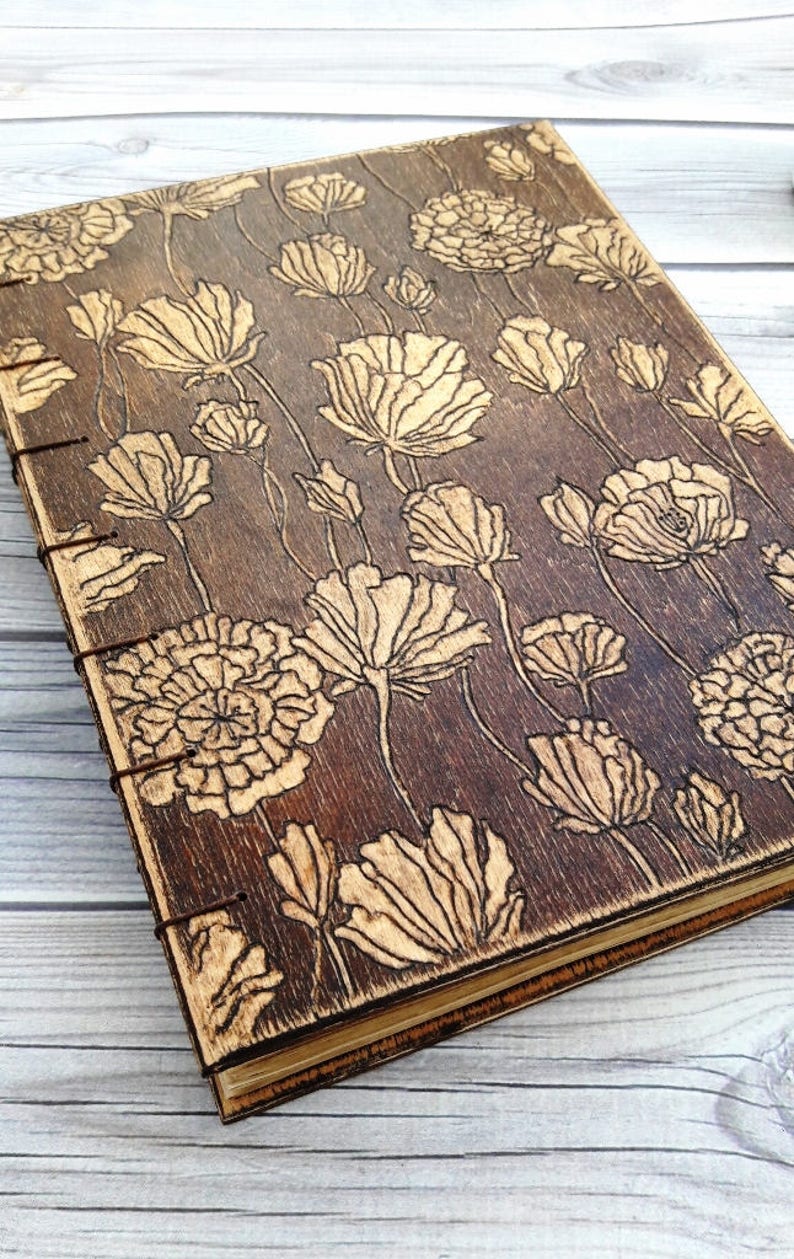 Wooden Book With an Engraving Handmade Botany Notebook in a - Etsy