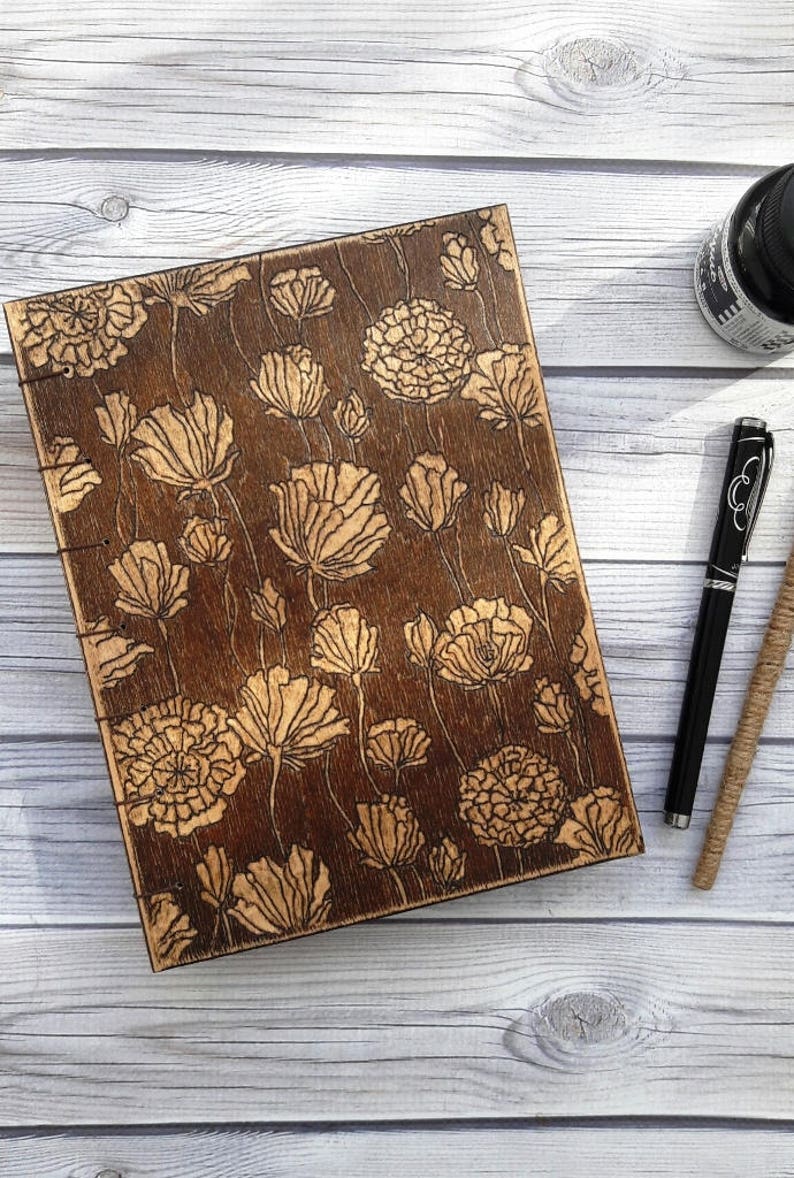 Wooden Book With an Engraving Handmade Botany Notebook in a - Etsy