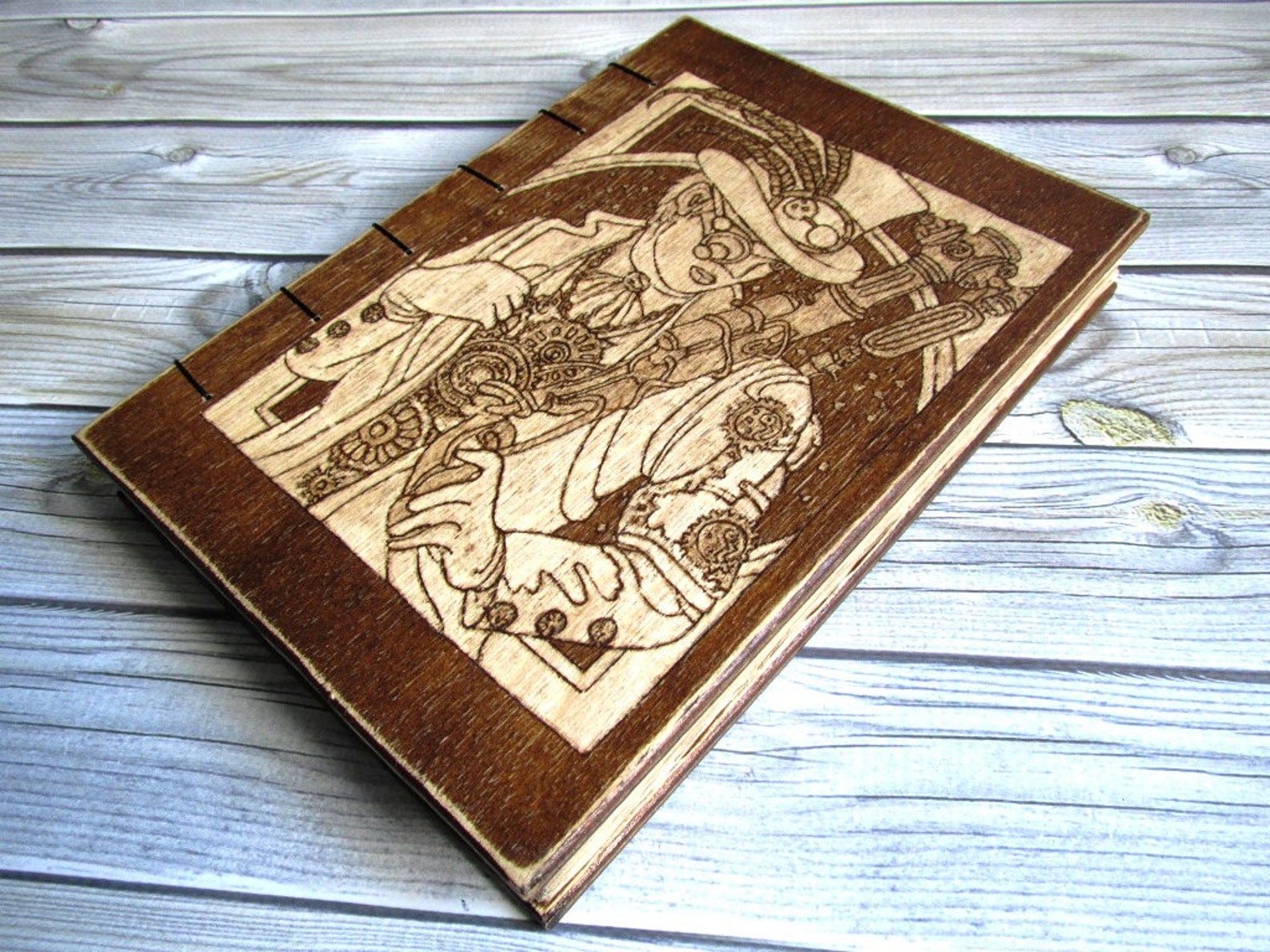 Wooden Book for Records With an Engraving Handmade,notepad for a Man in ...