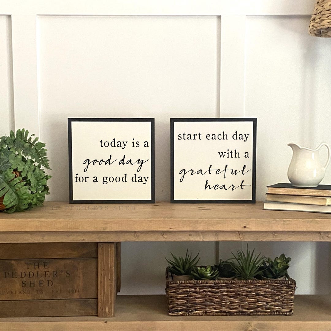 Good Day & Grateful Heart Sign Bundle | Set of 2 Signs | Farmhouse ...